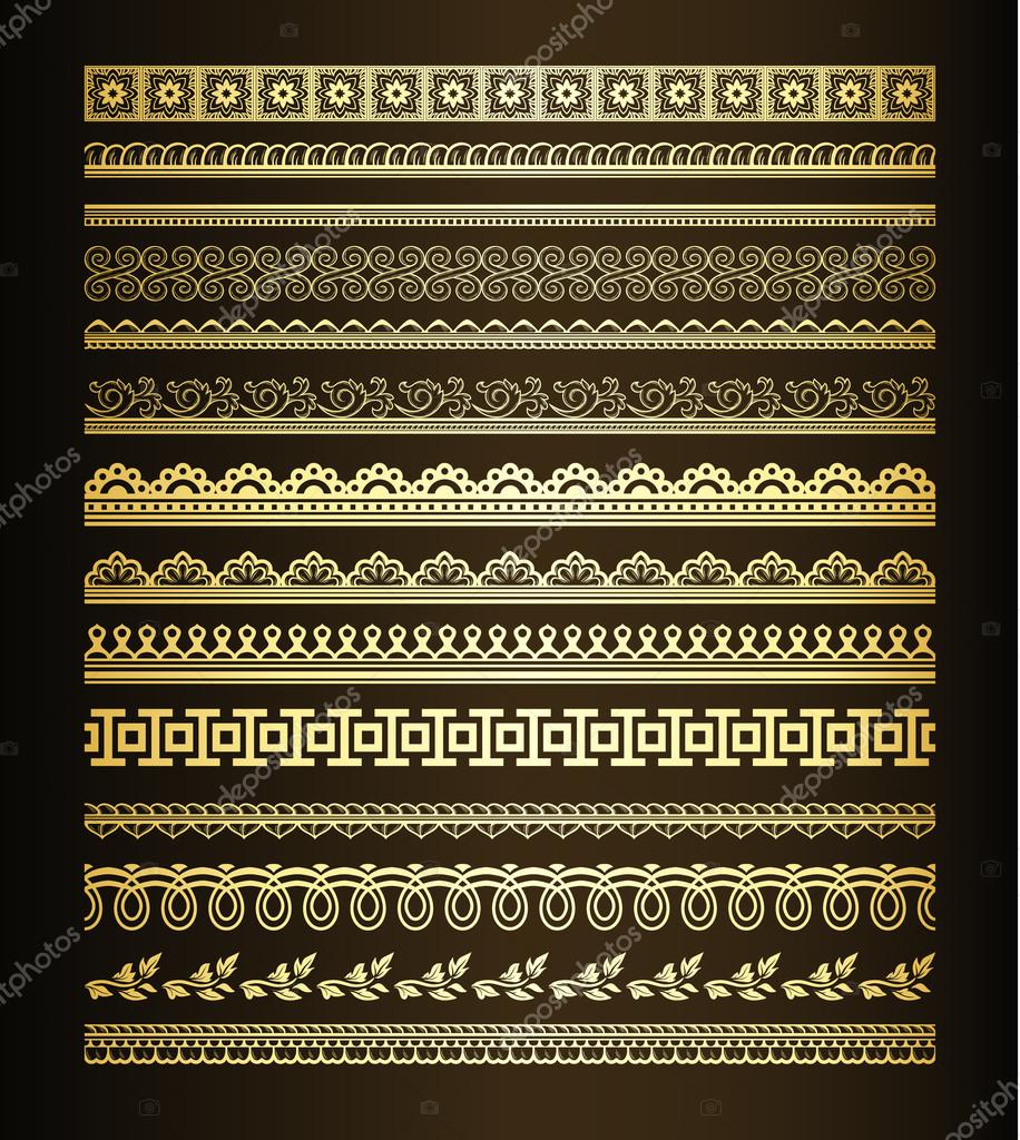 Set of golden seamless lines and borders premium vector in Adobe ...