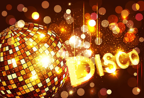 Vector disco achtergrond met discobal en gouden belettering ...