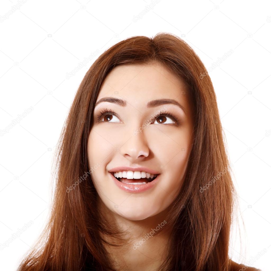 Beautiful smiling girl looking up — Stock Photo © khorzhevska #33648009