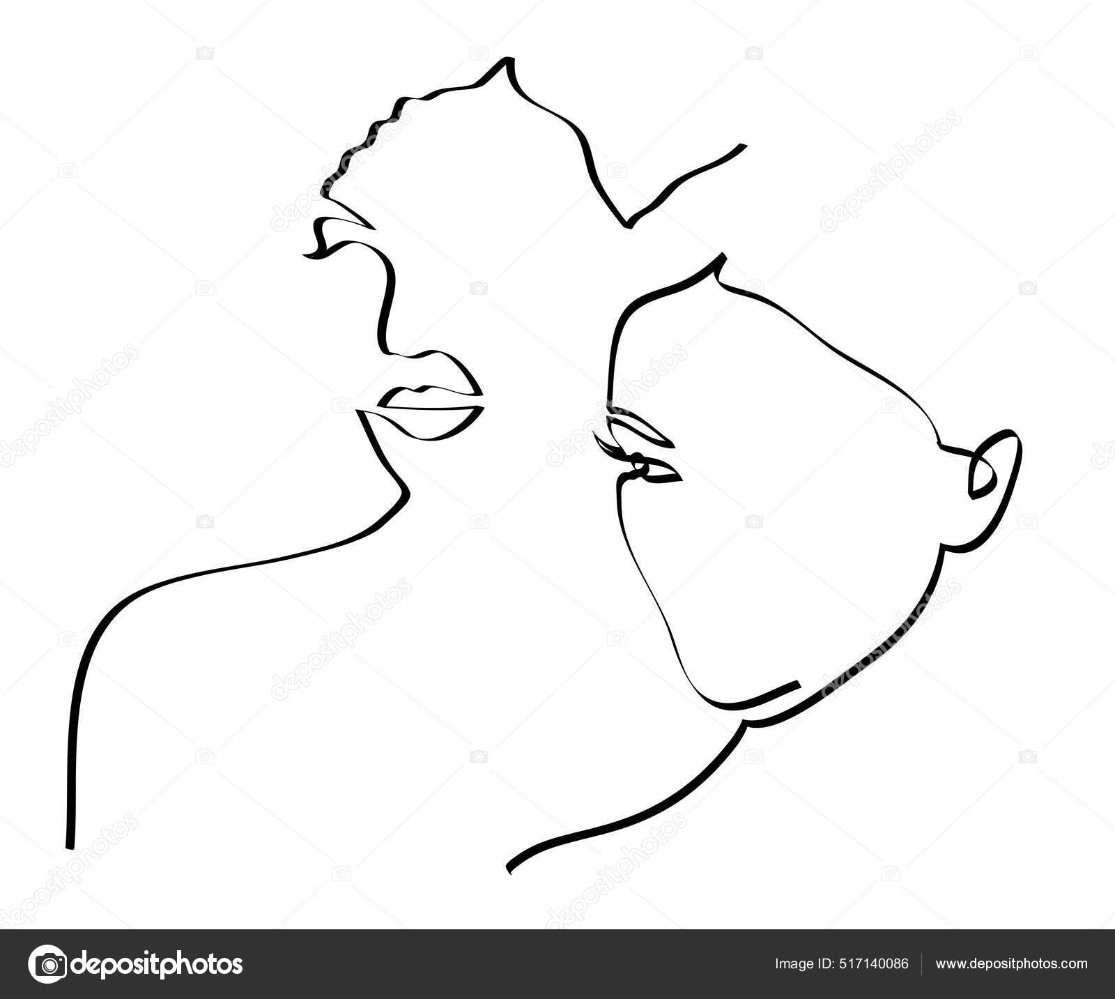 Two Women's Faces Drawing Lines Fashion Beauty Concept Minimalist ...