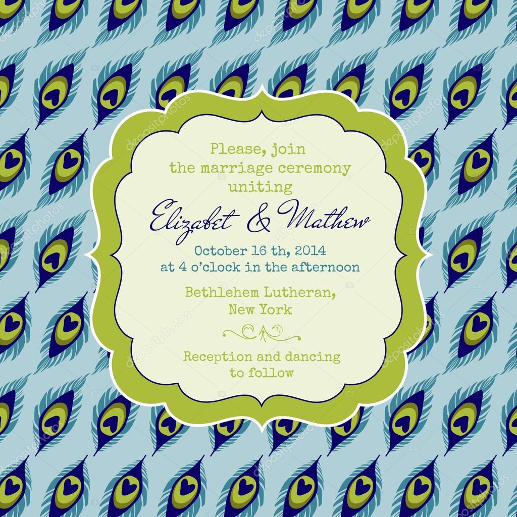 Wedding Vintage Invitation Card - Peacock Theme - in vector — Stock ...