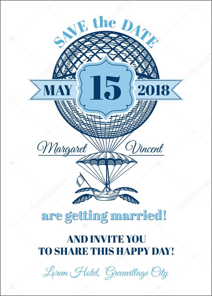 Wedding Invitation Card - Balloon Theme - in vector Stock Vector Image ...