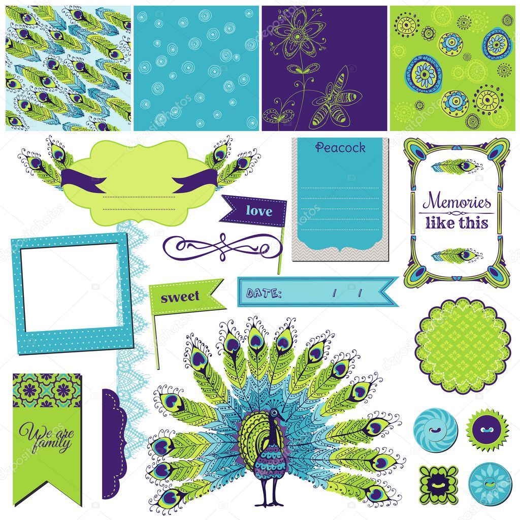 Scrapbook Design Element - Peacock Theme - in vector Stock Vector Image ...