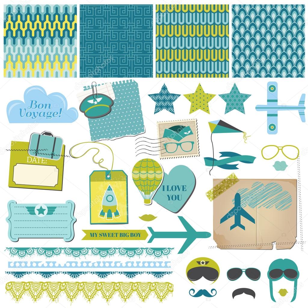 Scrapbook Design Elements - Airplane Party Set - in vector Stock Vector ...