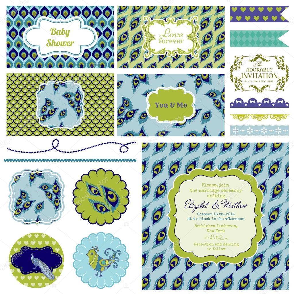 Vintage Peacock Party Set For Party Decoration Scrapbook Stock Vector Image By ©woodhouse