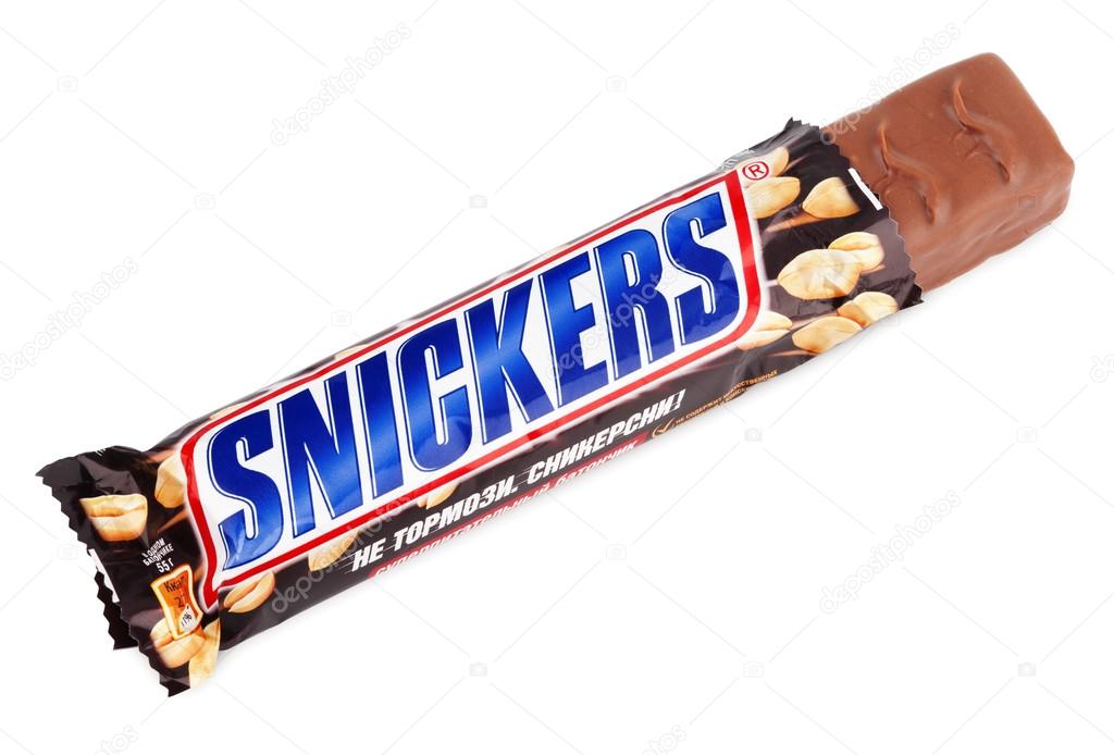 Unwrapped Snickers candy chocolat bar – Stock Editorial Photo ...