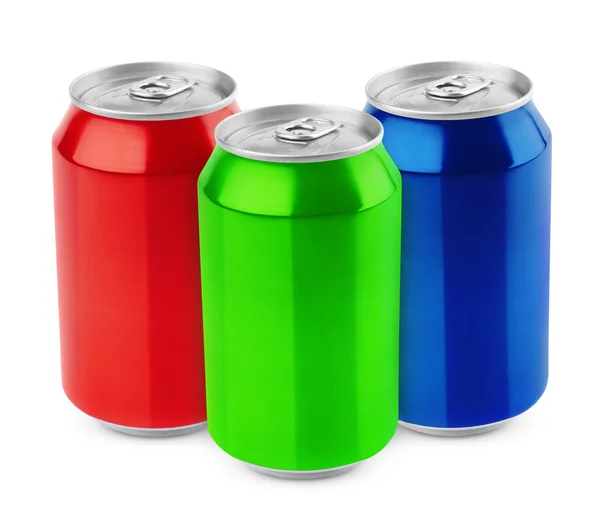 Group of various soda drinks in aluminum cans isolated on white – Stock ...