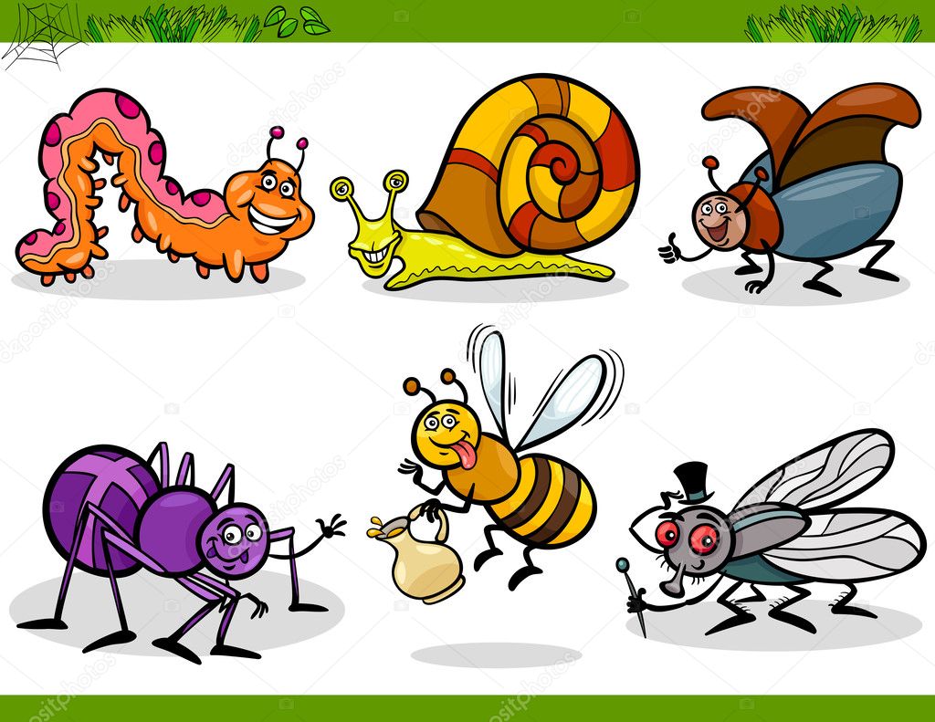 Happy insects set cartoon illustration Stock Vector by ©izakowski 25096191