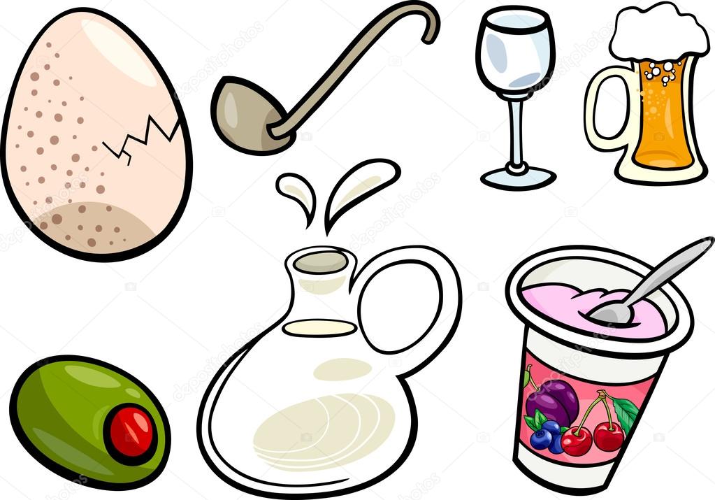 Alimentos objetos dibujos animados conjunto de ilustración Vector de ...