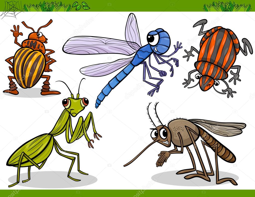 Insectos felices conjunto de dibujos animados ilustración — Vector de ...