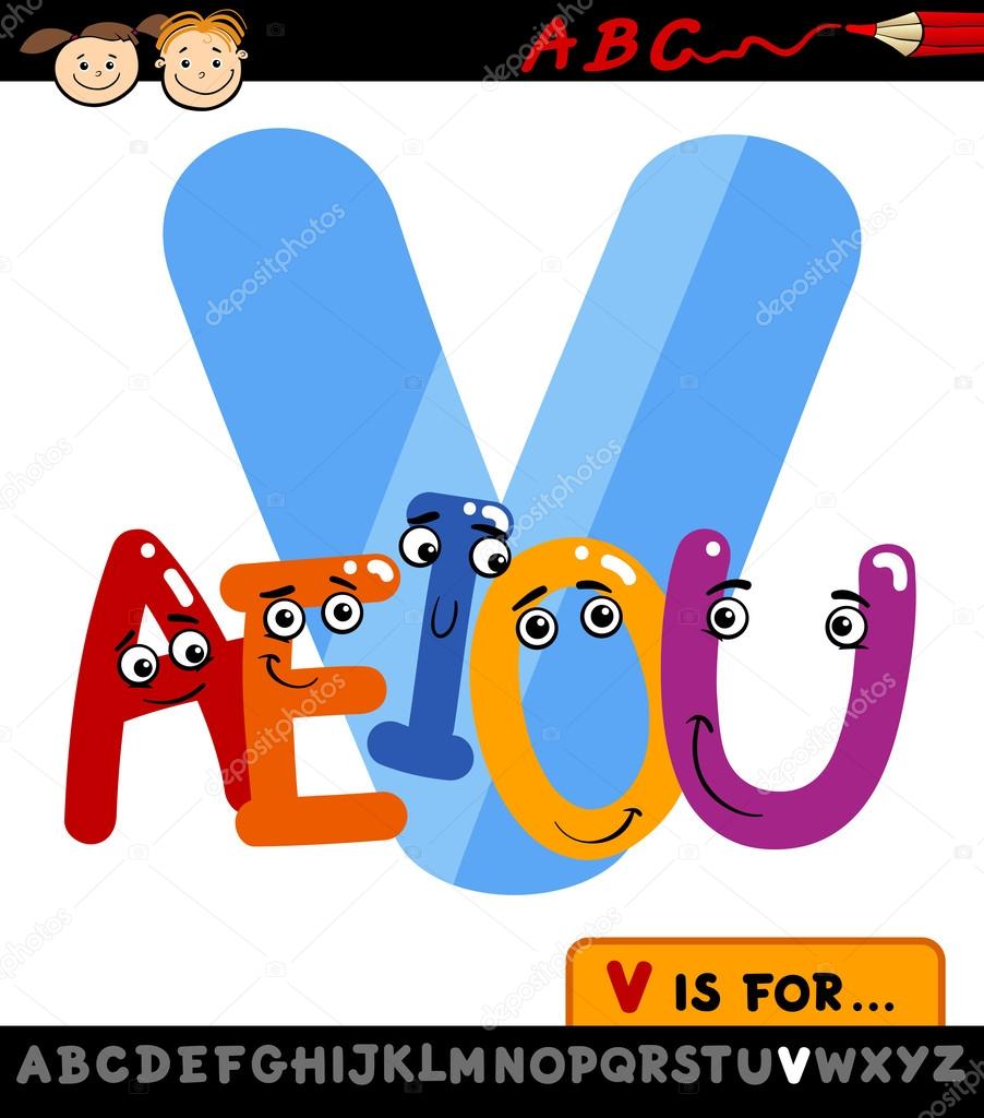 letra v con vocales ilustración de dibujos animados 2022