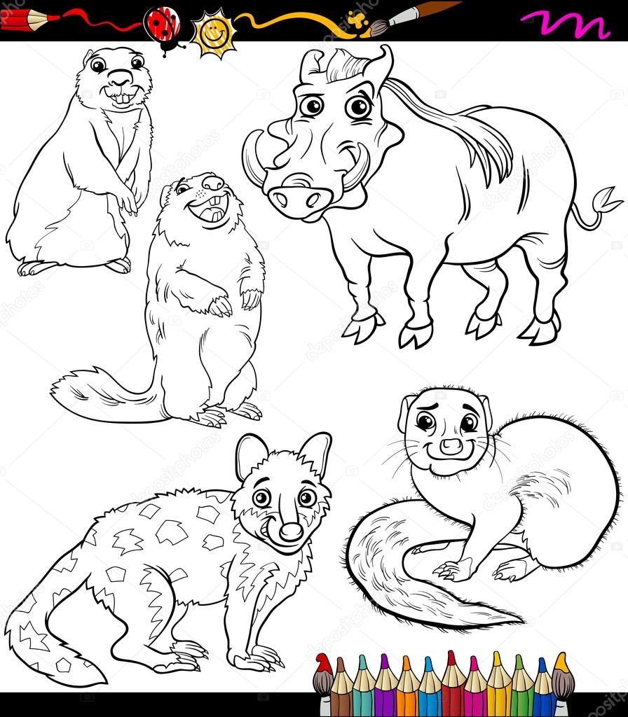 animales conjunto de dibujos animados para colorear libro 2024
