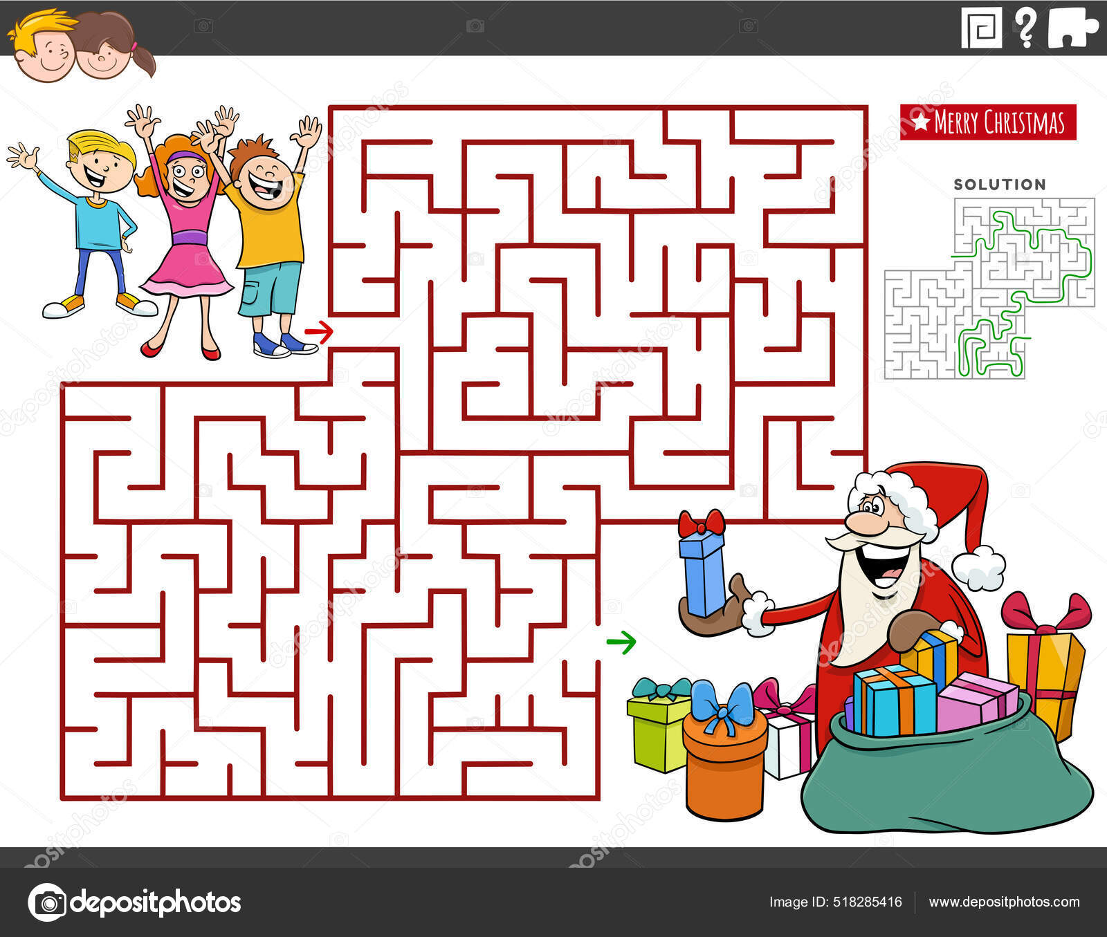 Cartoon Illustration Educational Maze Puzzle Game Santa Claus Giving ... Cartoon Illustration Educational Maze Puzzle Game Santa Claus Giving ...