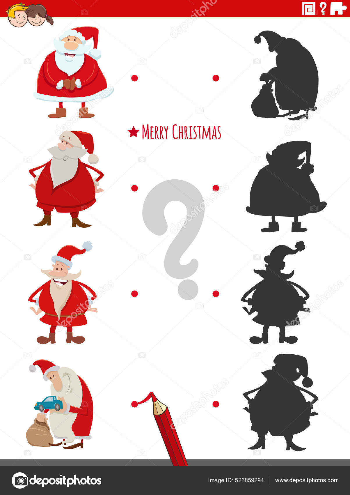 Cartoon Illustration Match Right Shadows Pictures Educational Task ...