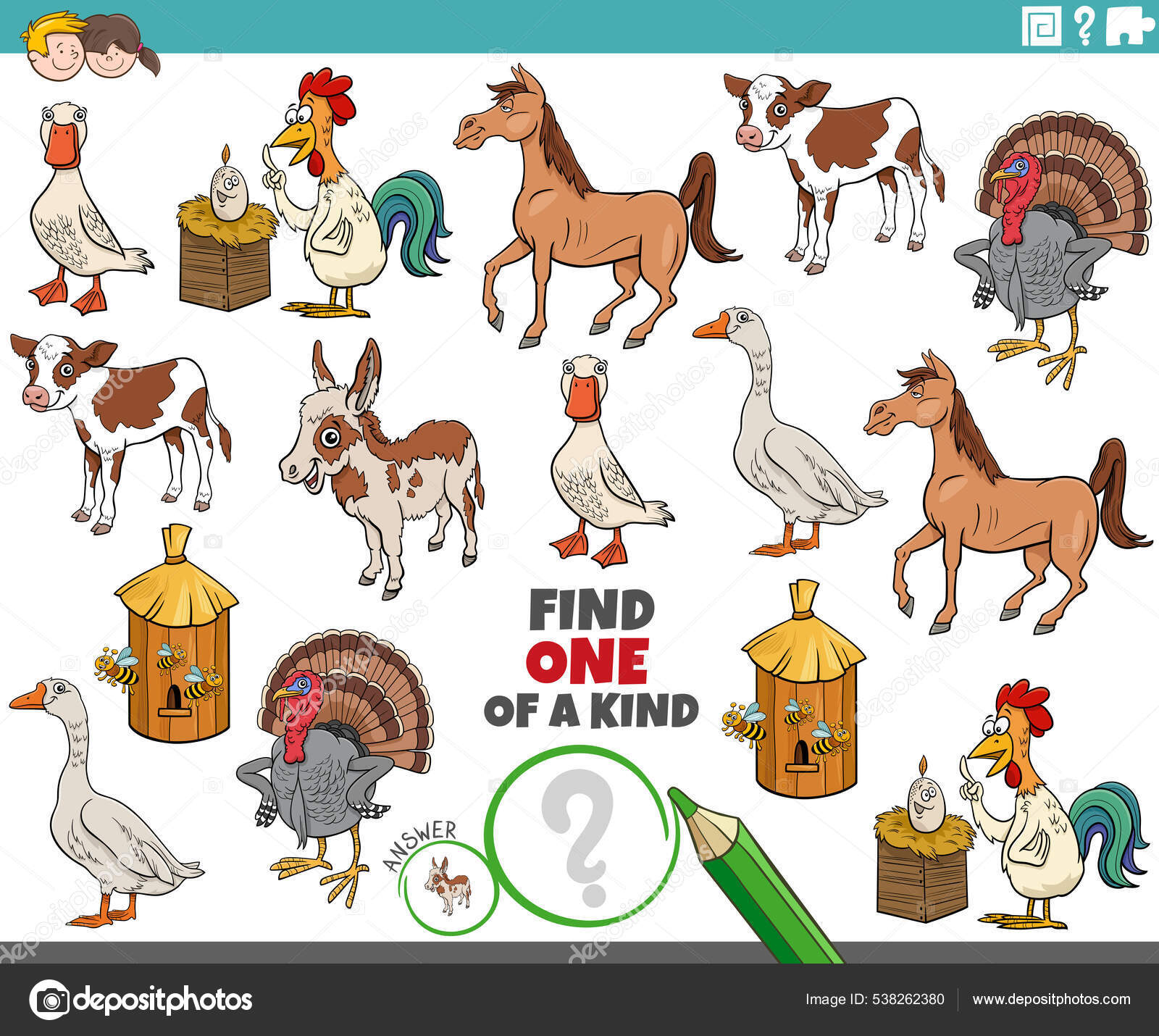 Dibujos Animados Ilustración Encontrar Uno Tipo Juego Educativo Imagen ...