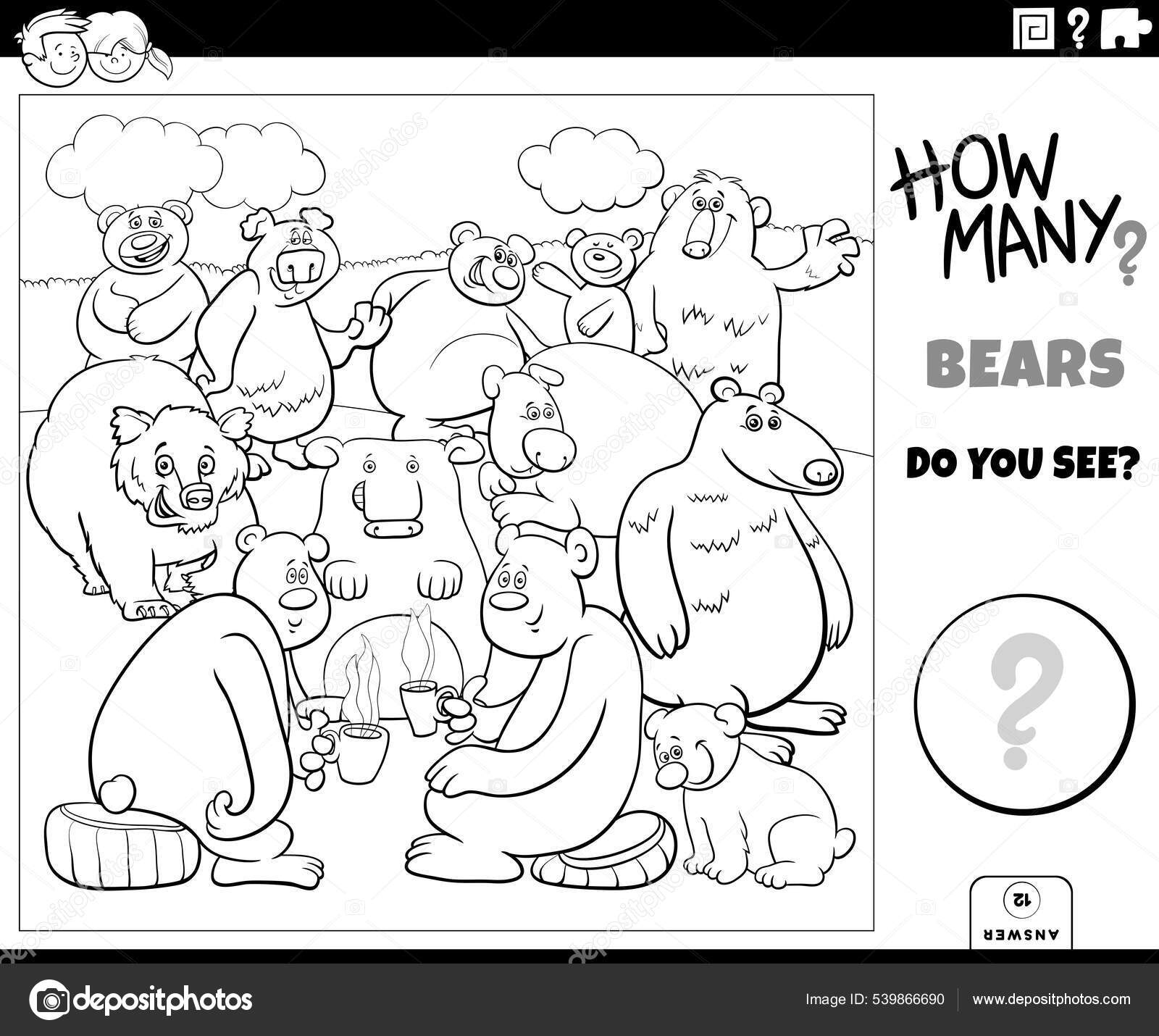 Black White Illustration Educational Counting Task Children Cartoon ...