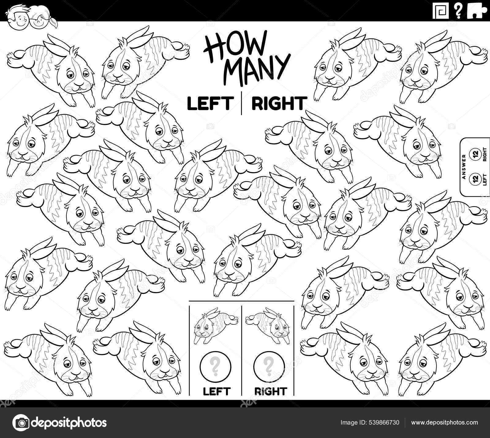 Black White Cartoon Illustration Educational Task Counting Left Right ...