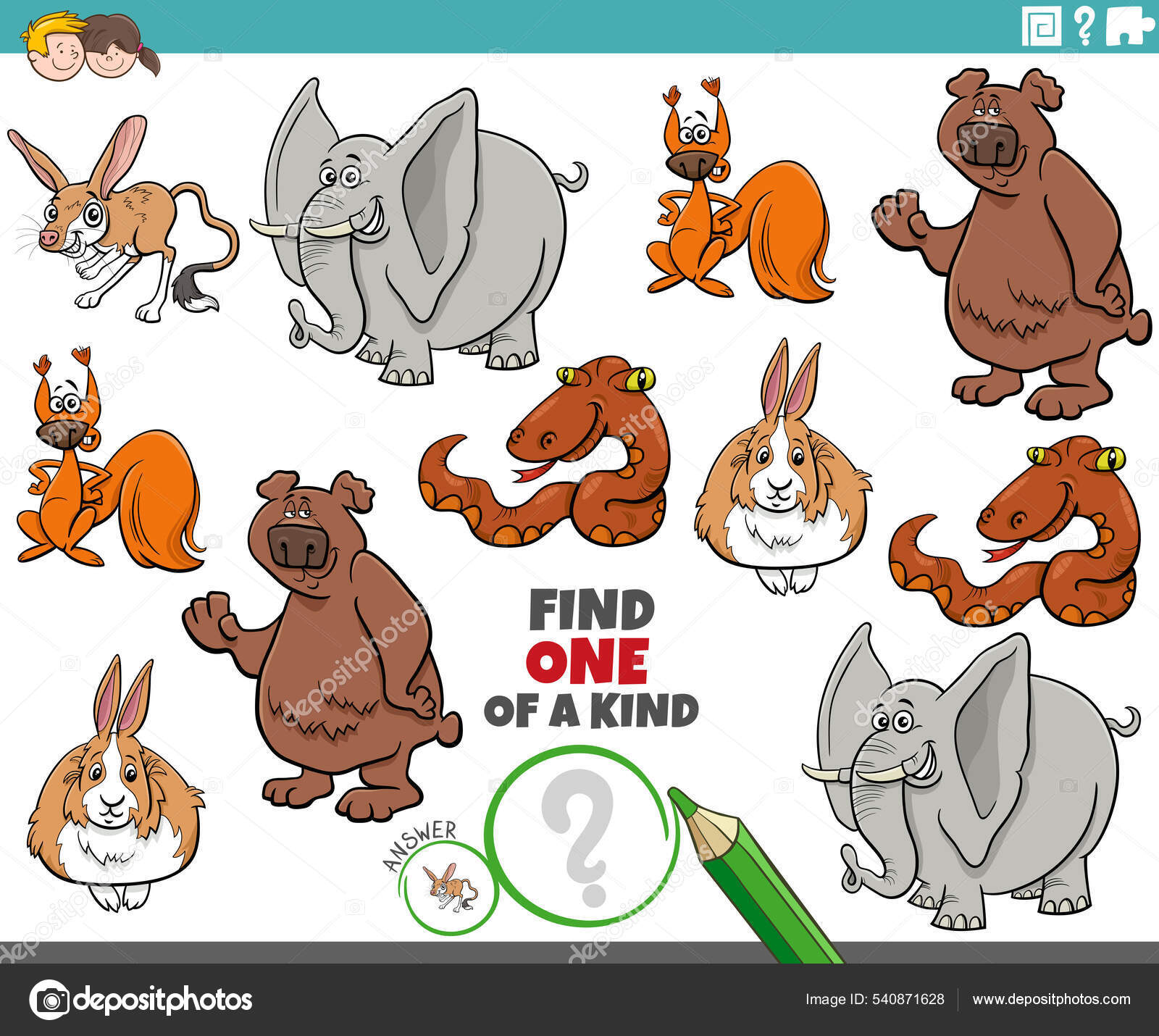 Dibujos Animados Ilustración Encontrar Uno Tipo Imagen Juego Educativo ...