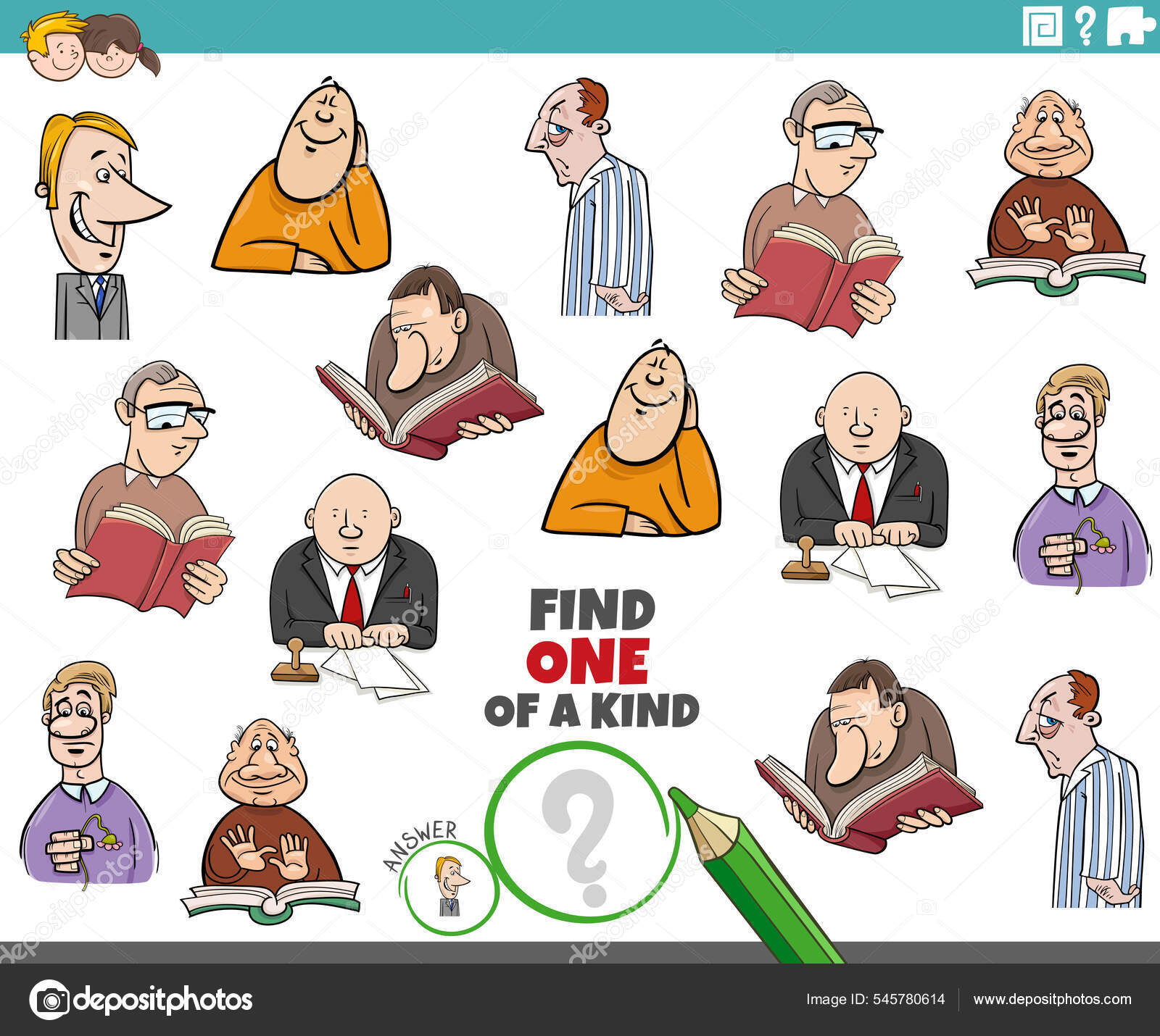 Dibujos Animados Ilustración Encontrar Uno Una Especie Imagen Tarea ...