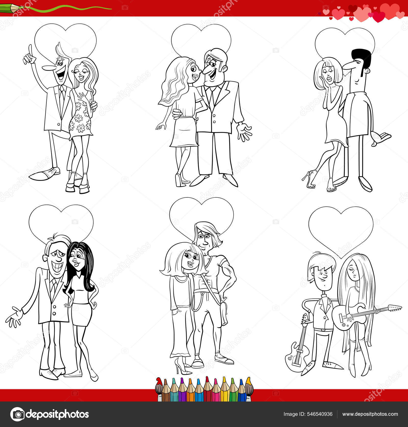 Dibujos Animados Blanco Negro Ilustración Parejas Cómics Enamoradas Día ...