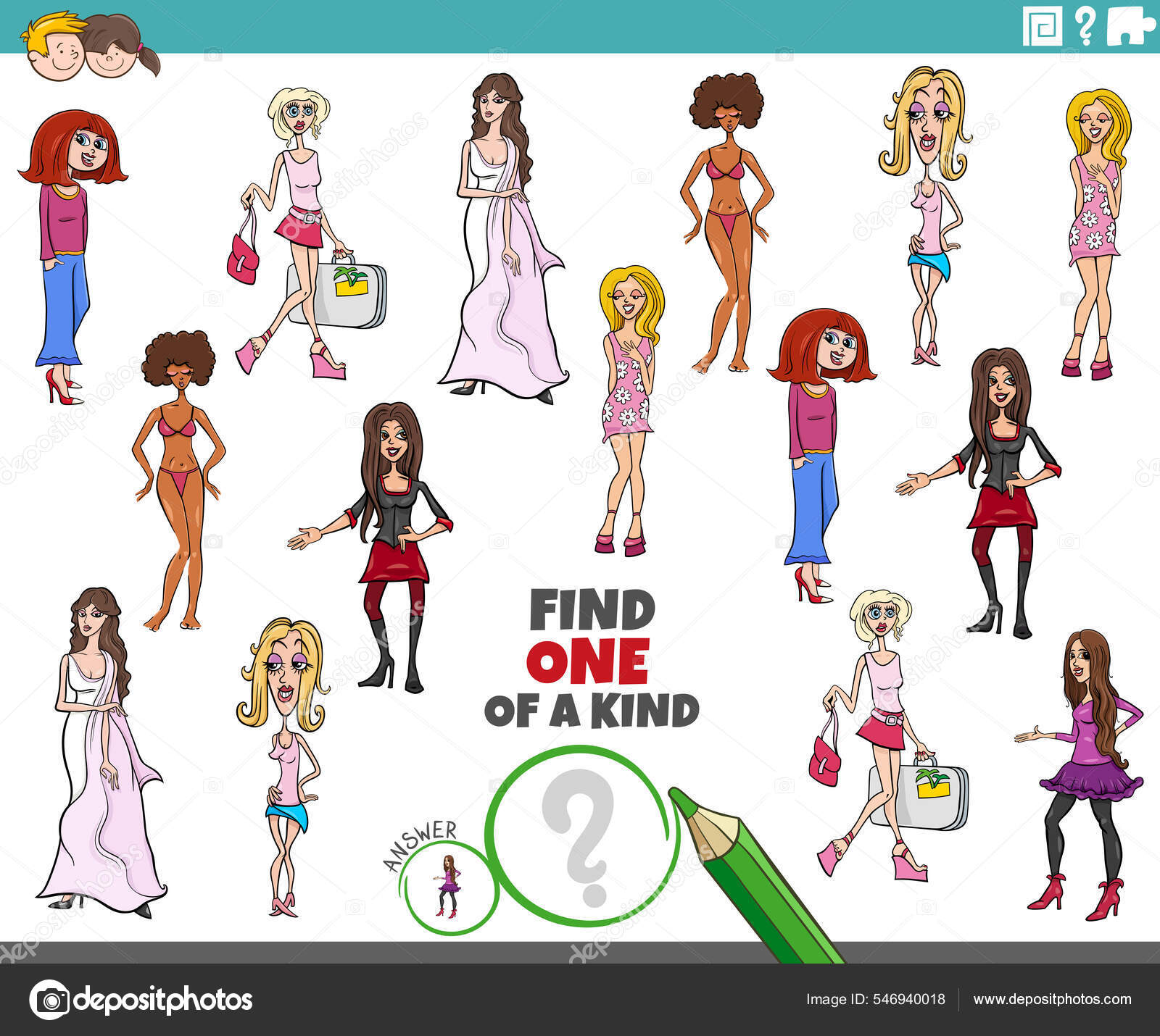 Dibujos Animados Ilustración Encontrar Uno Una Tarea Imagen Tipo Con ...