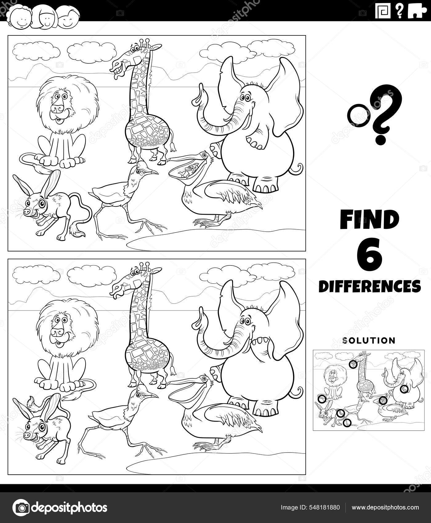 Black White Cartoon Illustration Finding Differences Pictures ...