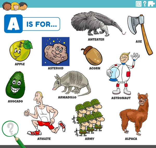 Ilustración Dibujos Animados Educativos Personajes Cómicos Objetos Que ...