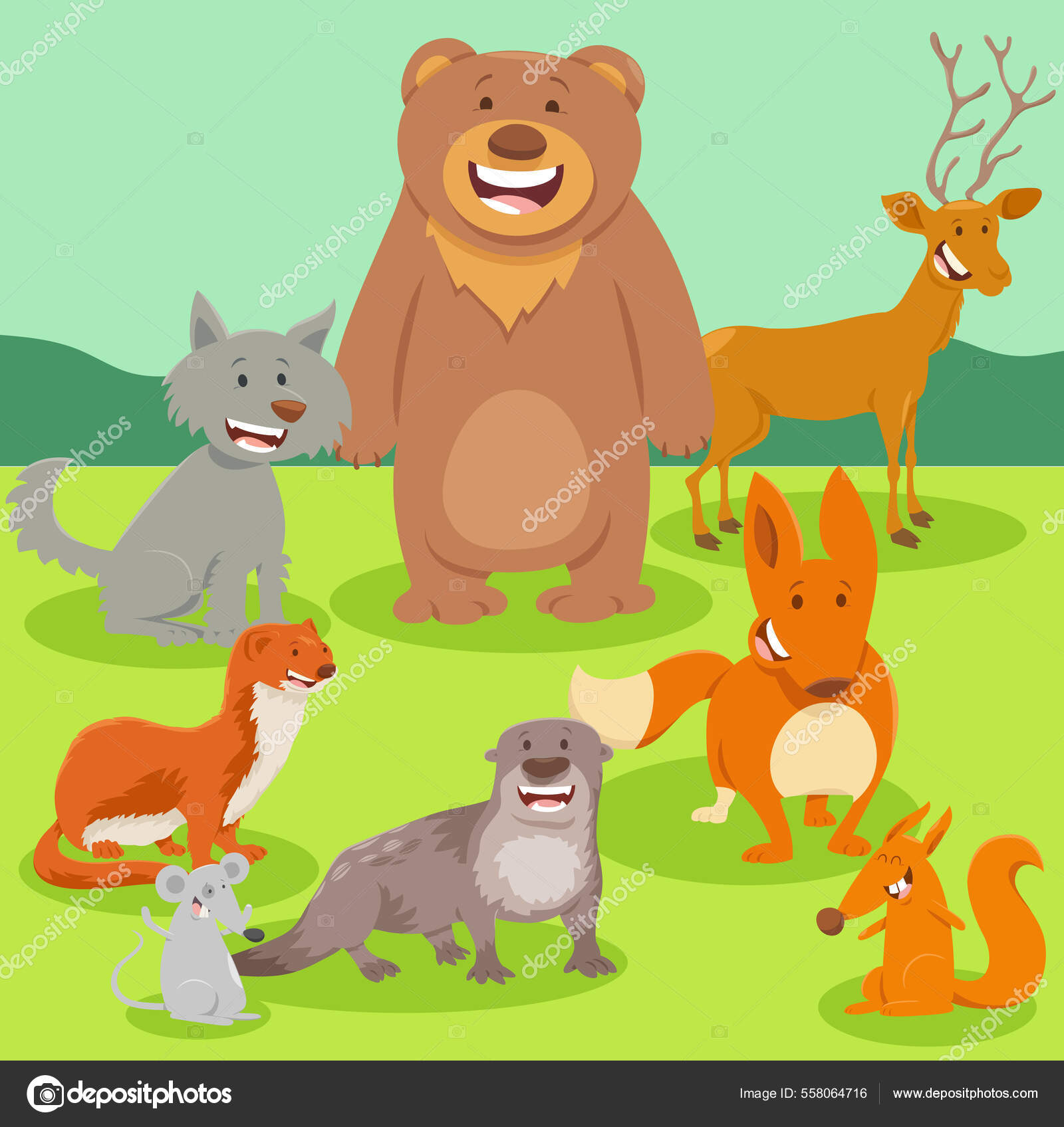 Illustration Bande Dessinée D'animaux Sauvages Heureux Personnages ...