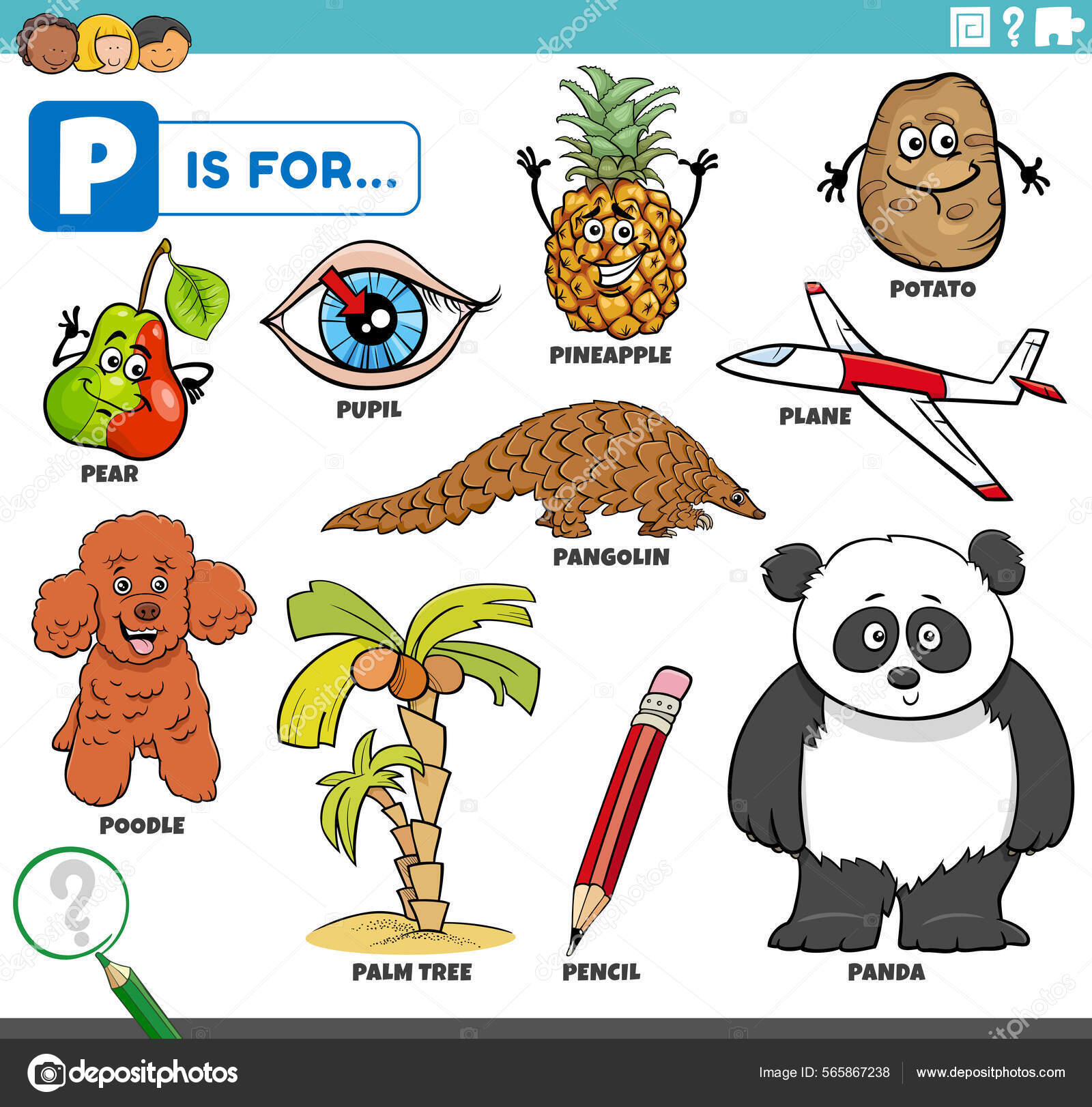 Educational Cartoon Illustration Children Comic Characters Objects Set ...