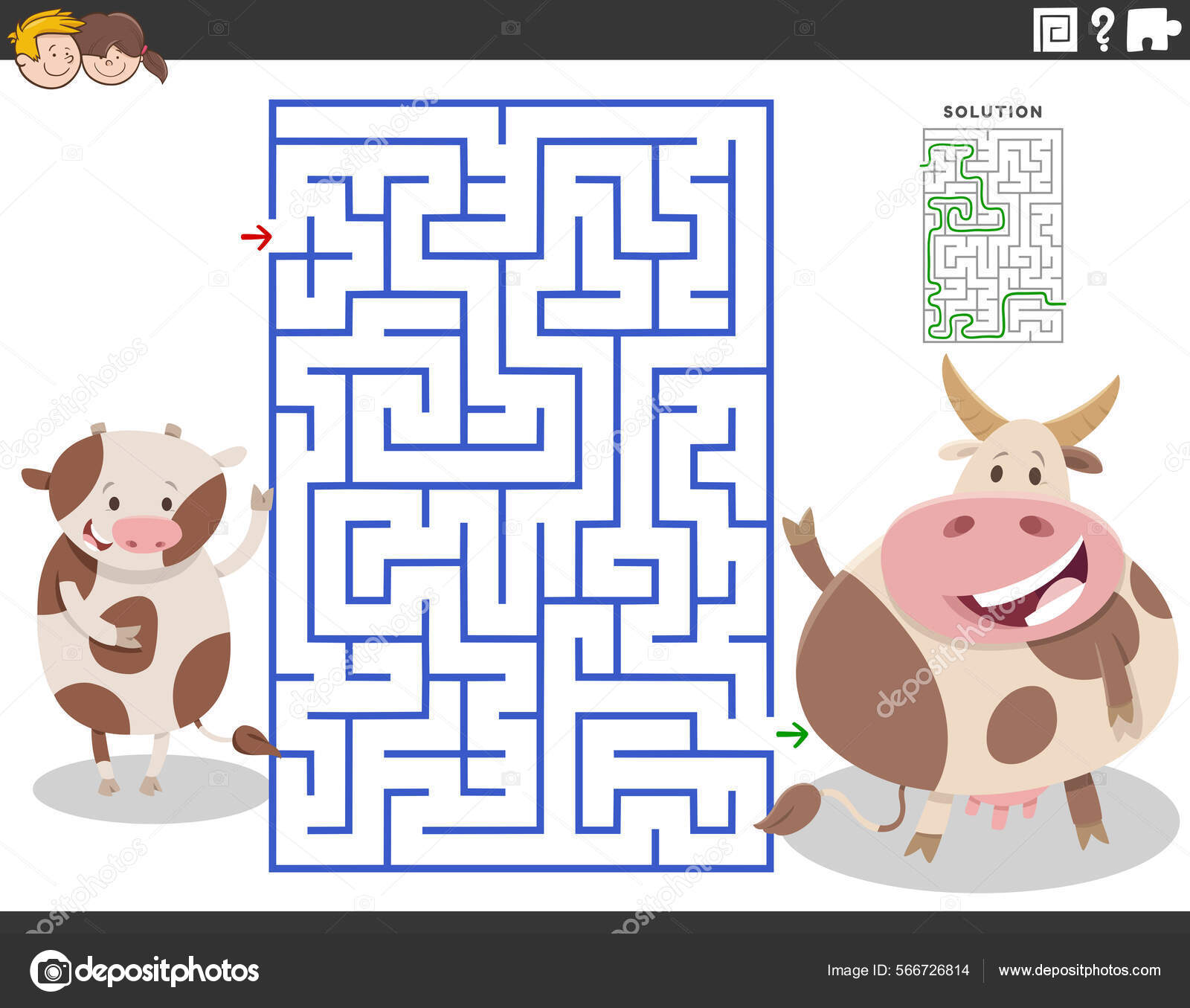 Cartoon Illustration Educational Maze Puzzle Game Children Mother Cow ...