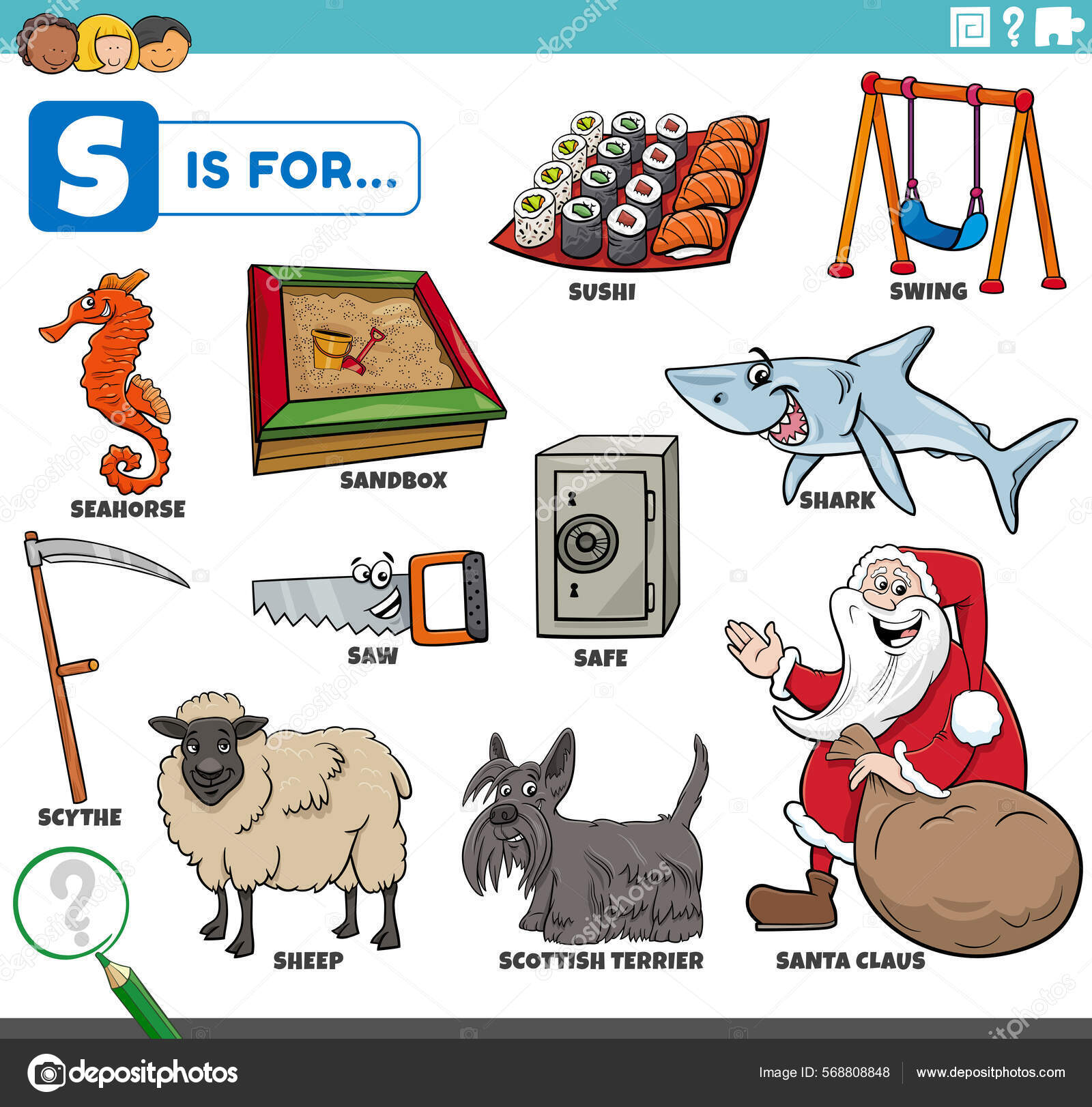 Educational Cartoon Illustration Children Comic Characters Objects Set ...