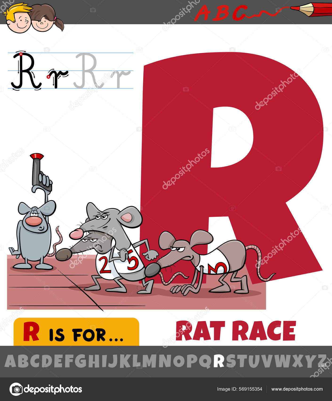 Dibujos Animados Educativos Ilustración Letra Del Alfabeto Con Raza ...