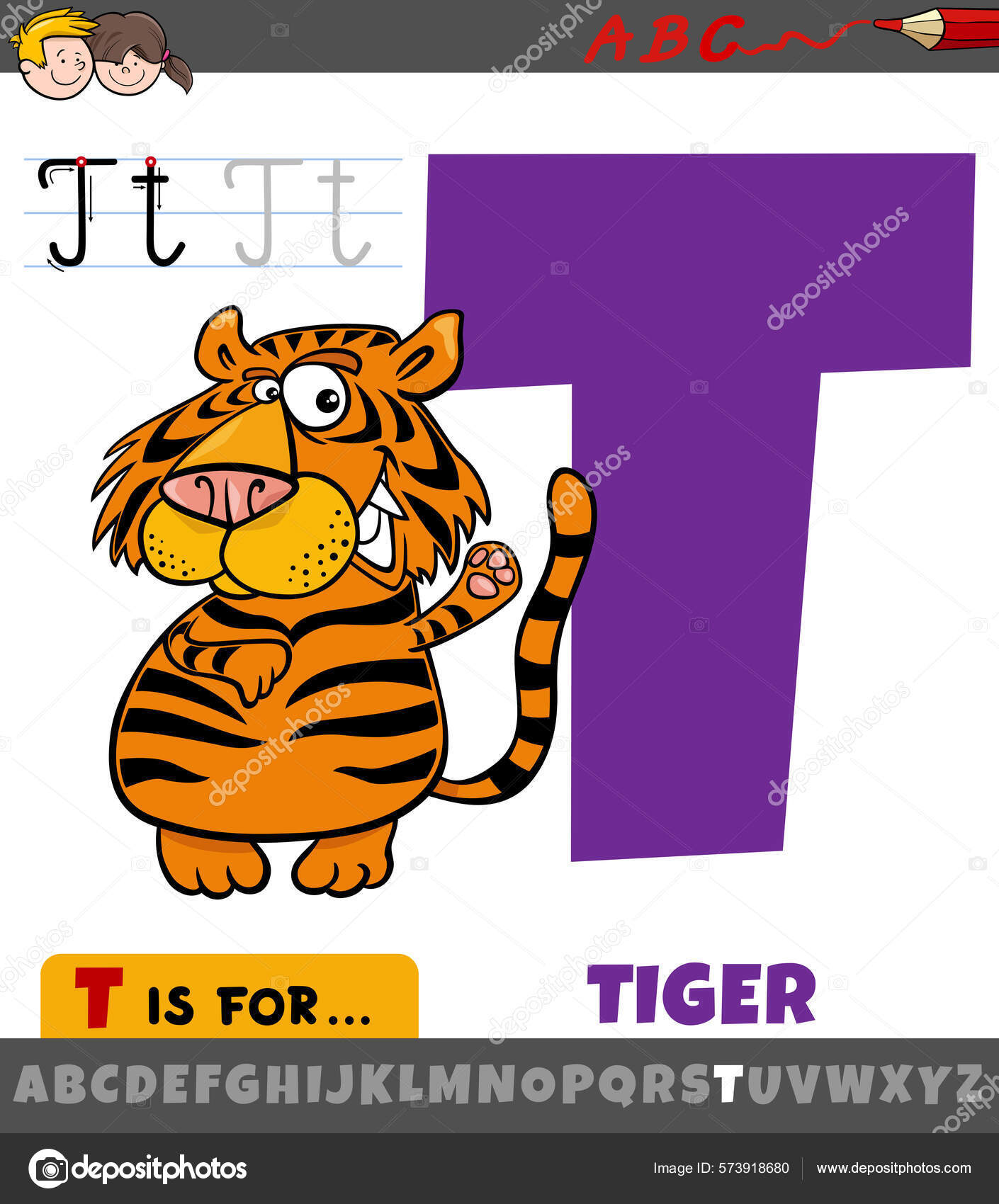 Educational Cartoon Illustration Letter Alphabet Tiger Animal Character ...