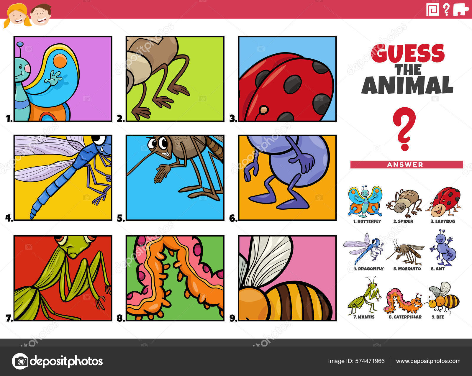 Cartoon Illustration Educational Game Guessing Animal Species Kids ...