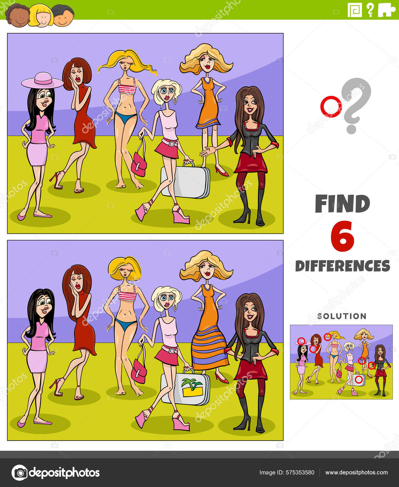 Cartoon Illustration Finding Differences Pictures Educational Game ...