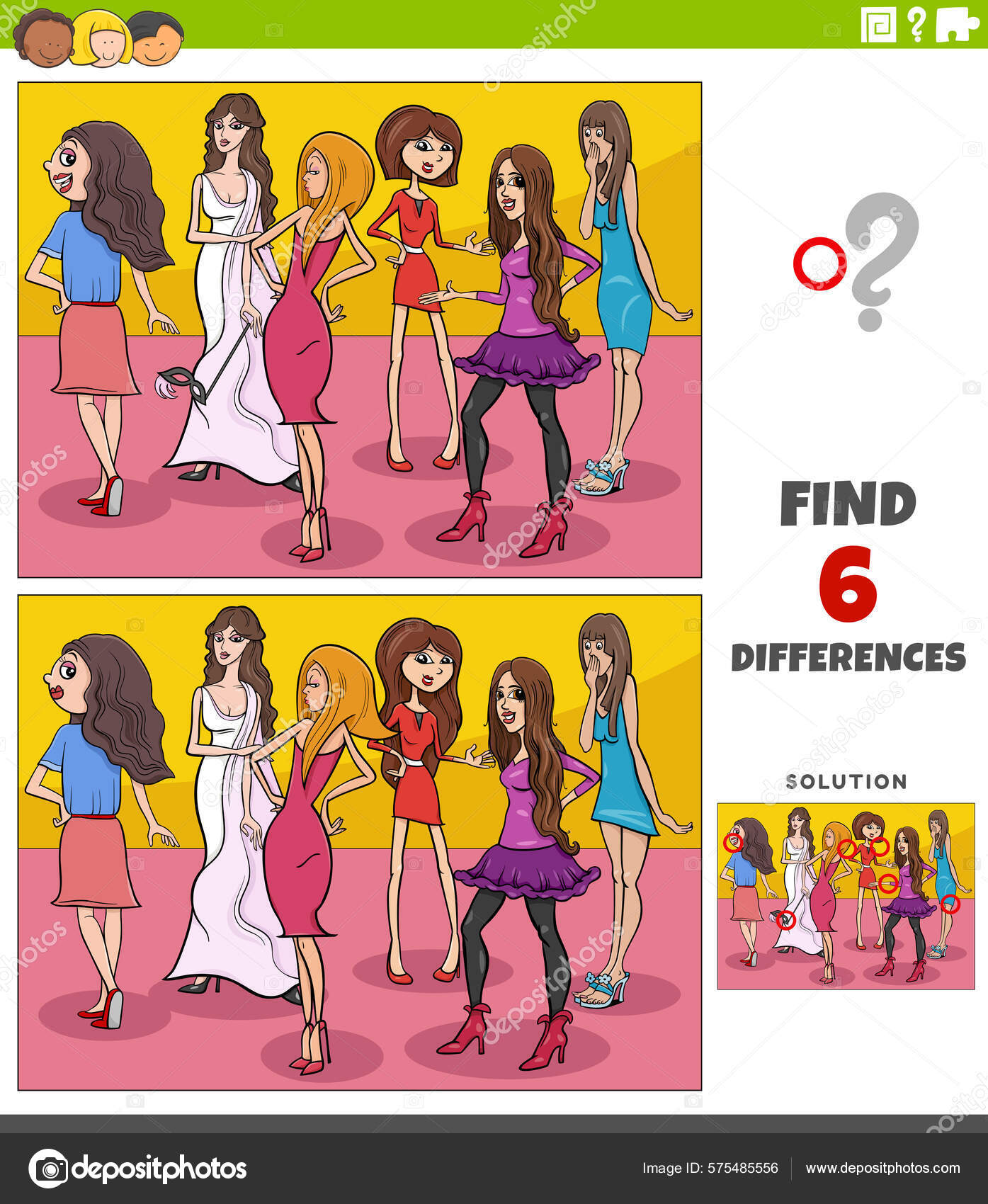 Cartoon Illustration Finding Differences Pictures Educational Game ...