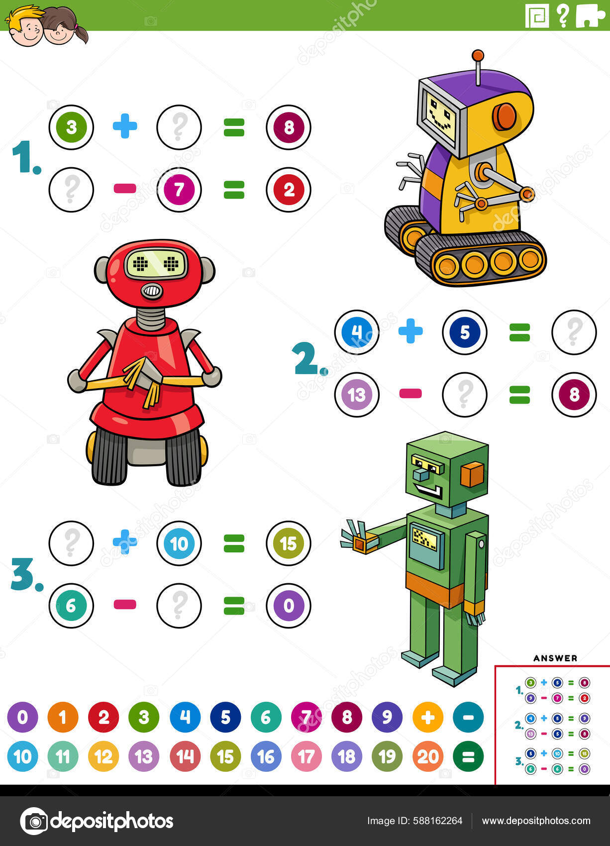 Cartoon Illustration Educational Mathematical Addition Subtraction ...