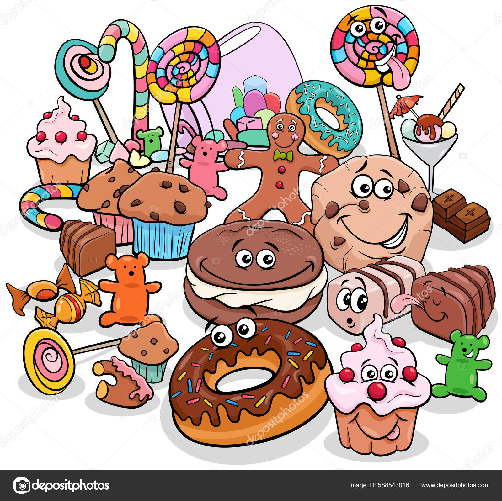 Cartoon Illustration Sweet Food Objets Candy Objects Group Stock Vector ...