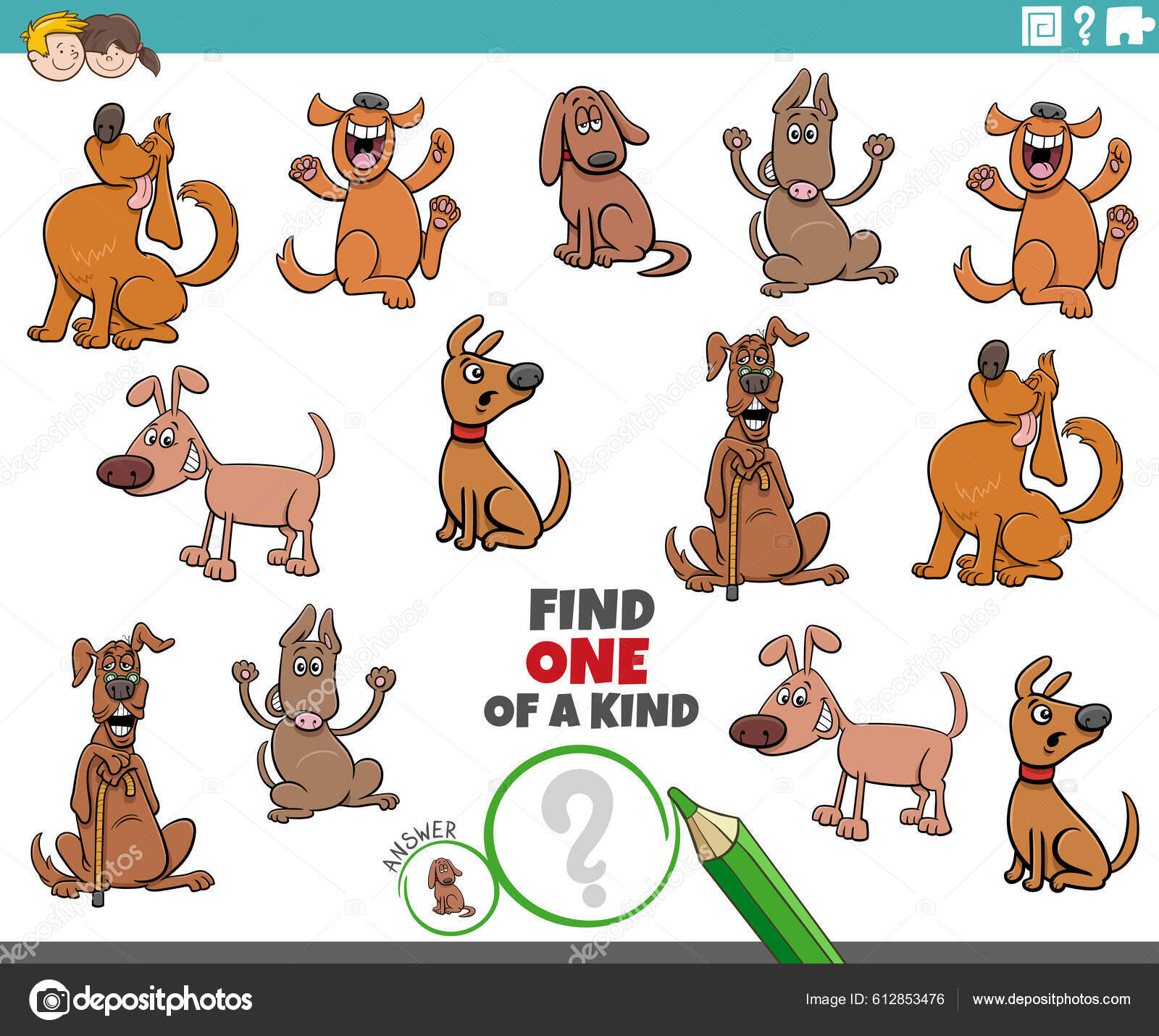 Dibujos Animados Ilustración Encontrar Uno Tipo Imagen Juego Educativo ...