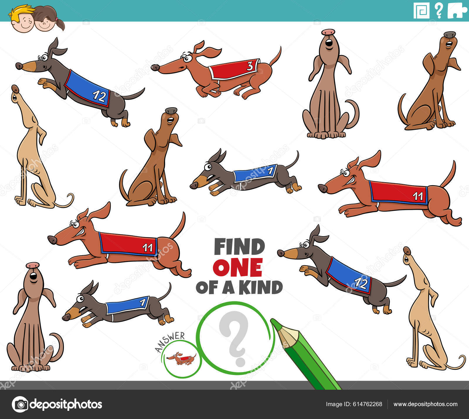 Dibujos Animados Ilustración Encontrar Uno Tipo Imagen Tarea Educativa ...