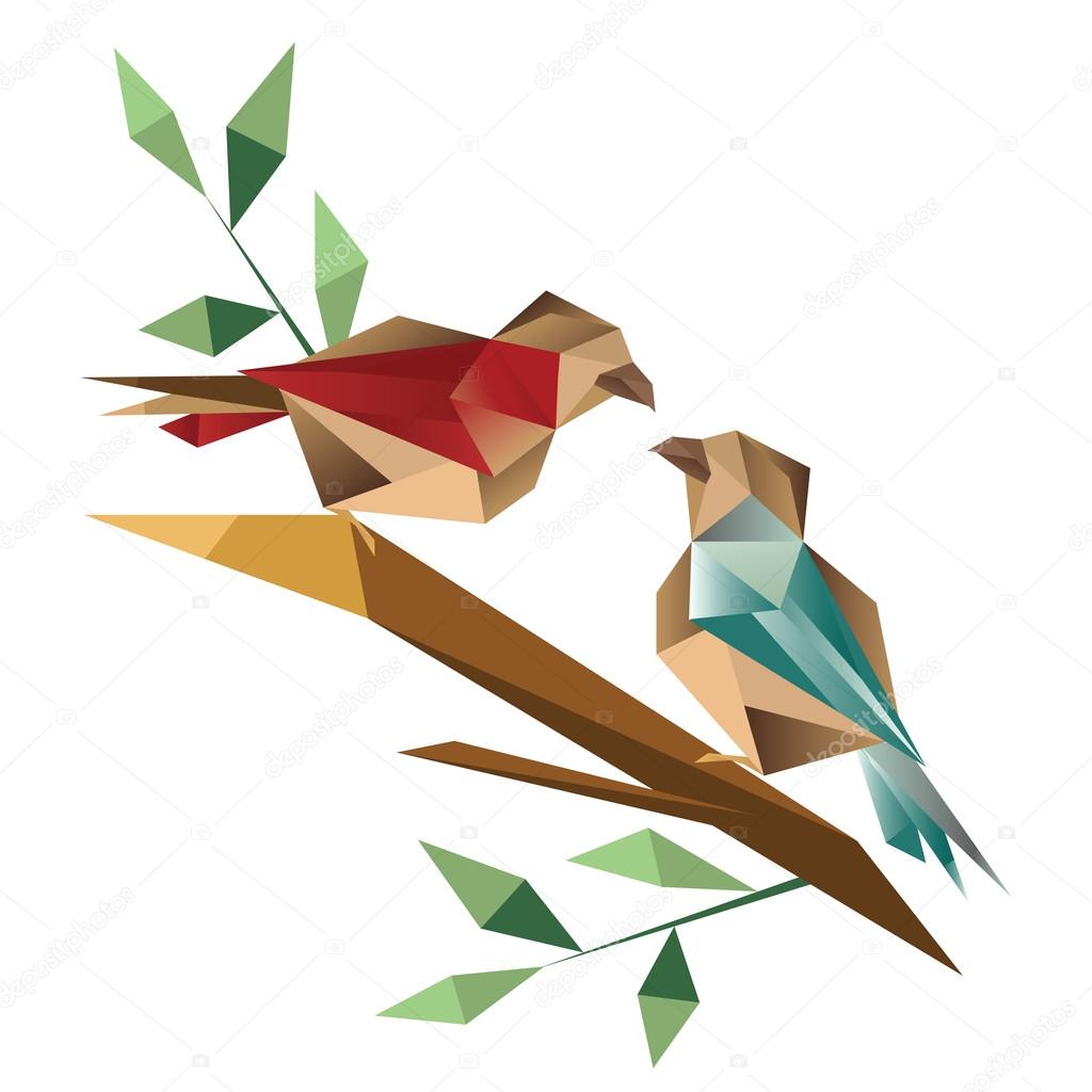 Origami birds sitting on branch Stock Vector Image by ©dragoana23 #45218227