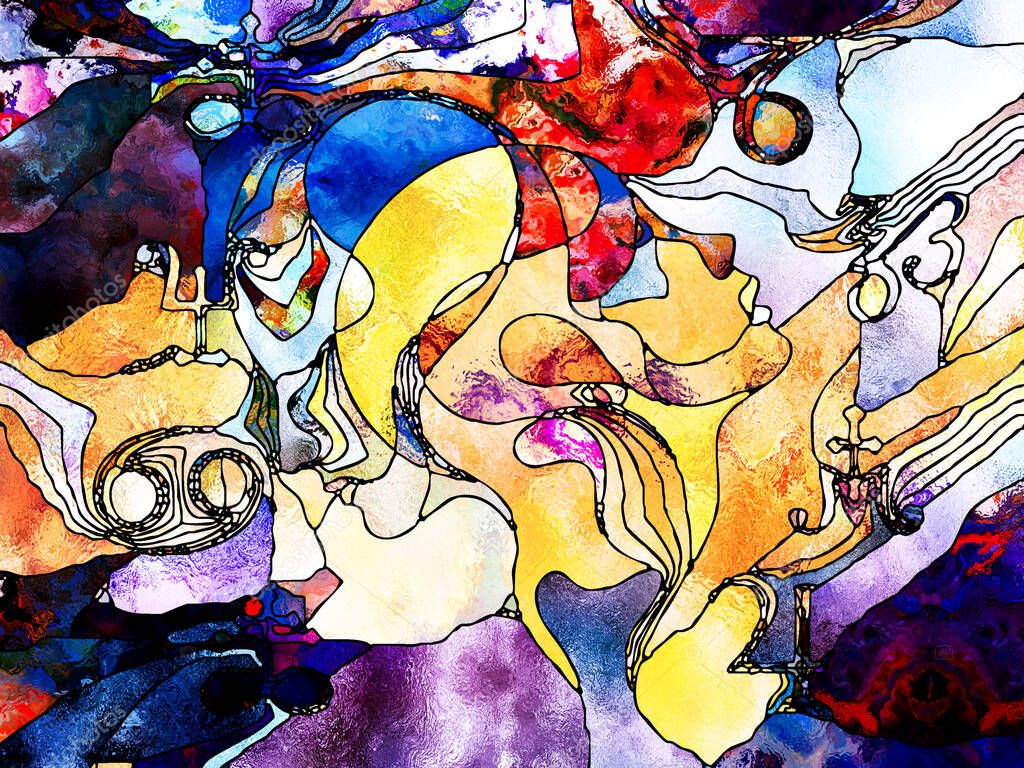 Vidrieras para siempre. Composición de perfiles humanos, símbolos ...