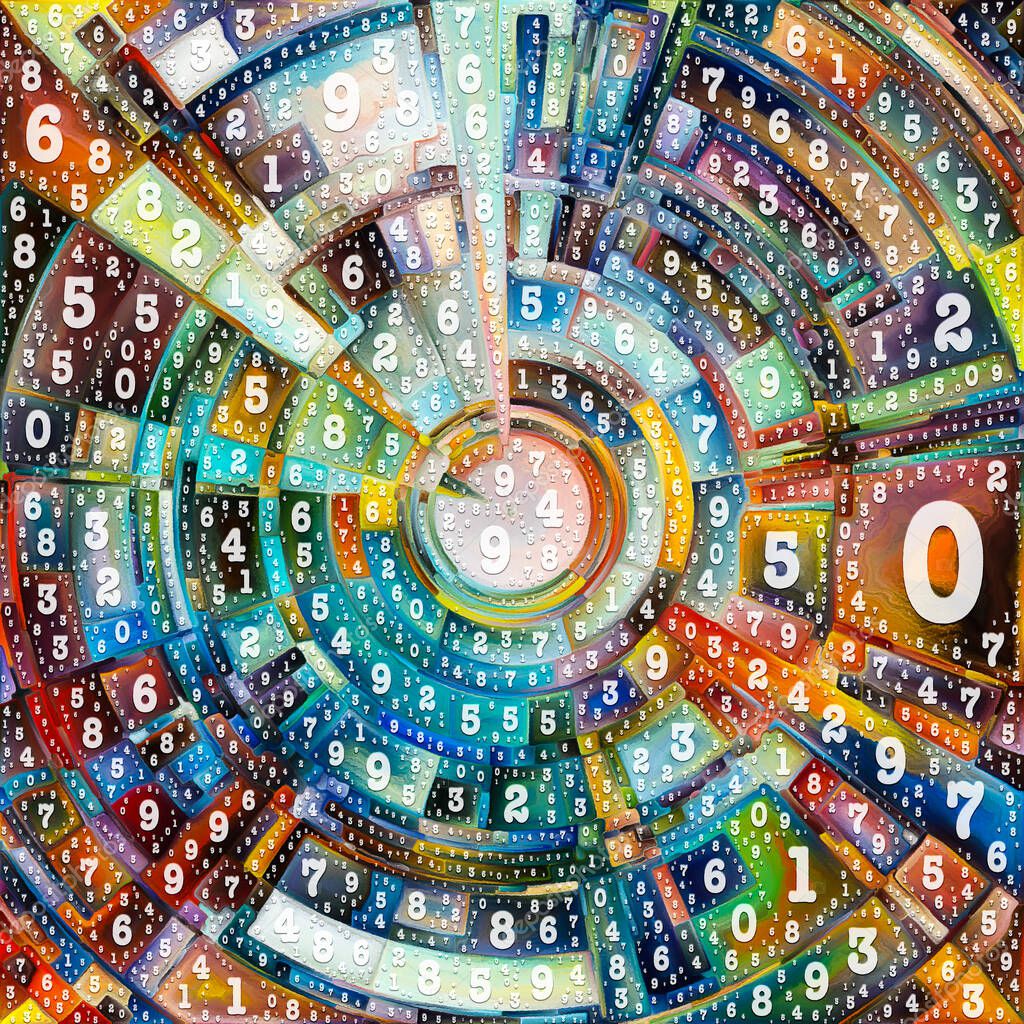 Serie Paint by Numbers. Pintura colorida abstracta de disco, rayos y ...