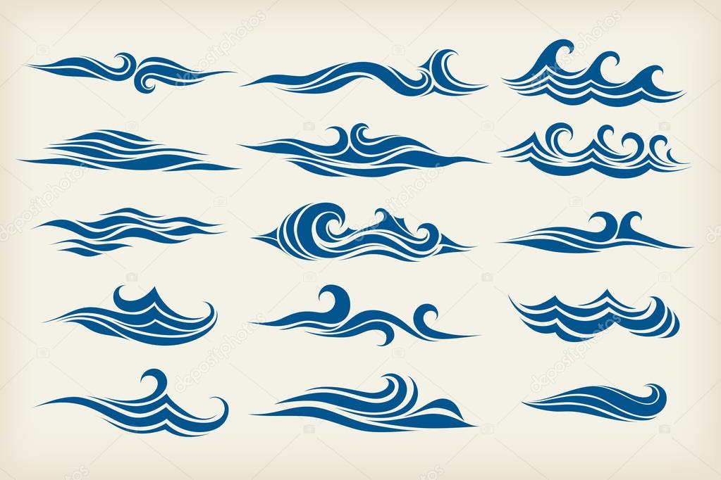 Set de olas marinas vector, gráfico vectorial © Orhideia imagen #15637605