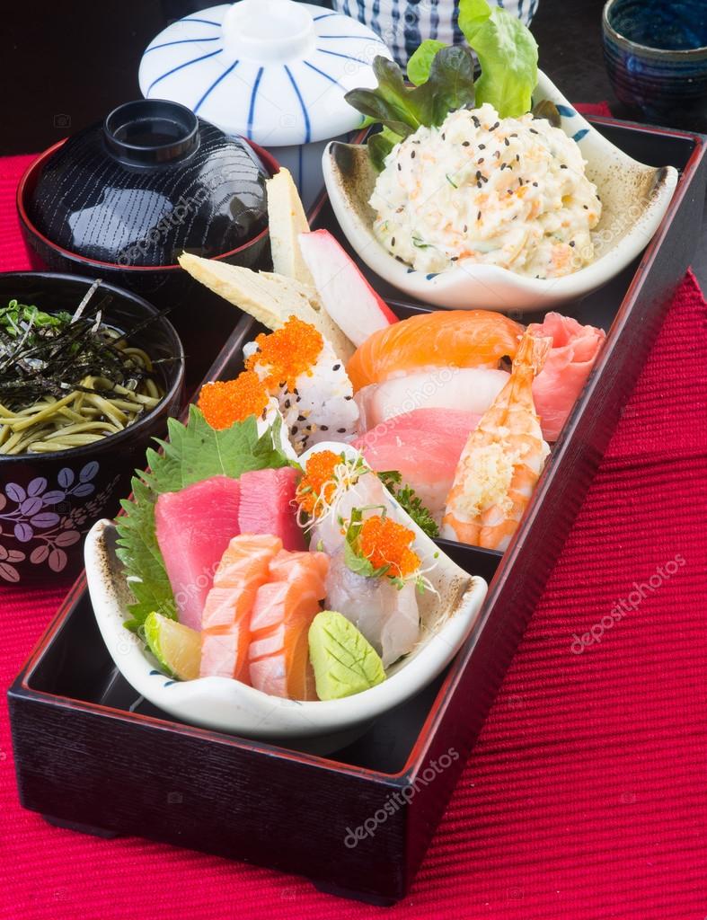 Japanese cuisine. lunch box set on the background Stock Photo by ...