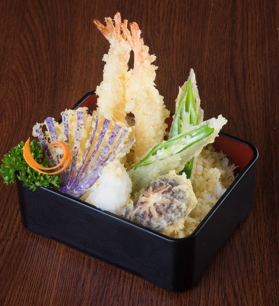 Japanese cuisine. tempura. Deep fried mix vegetable on the backg ...