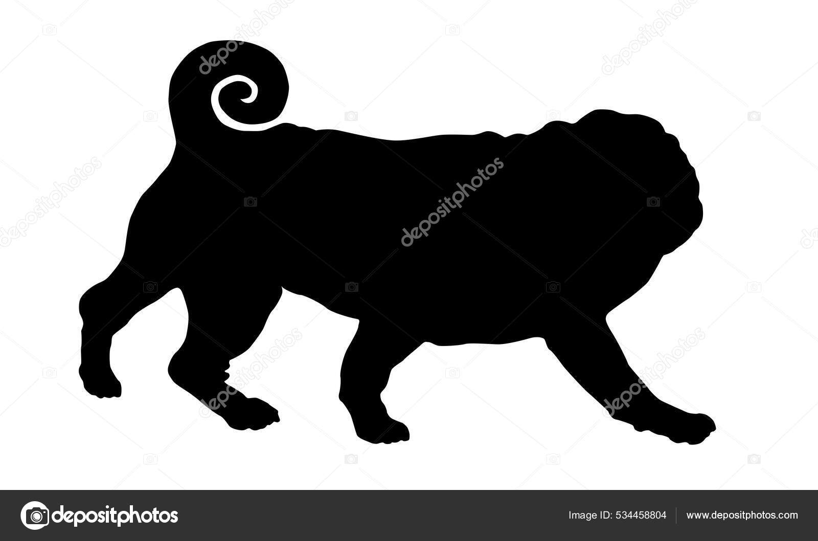 Black Dog Silhouette Running Chinese Pug Puppy Dutch Bulldog Mini Stock ...