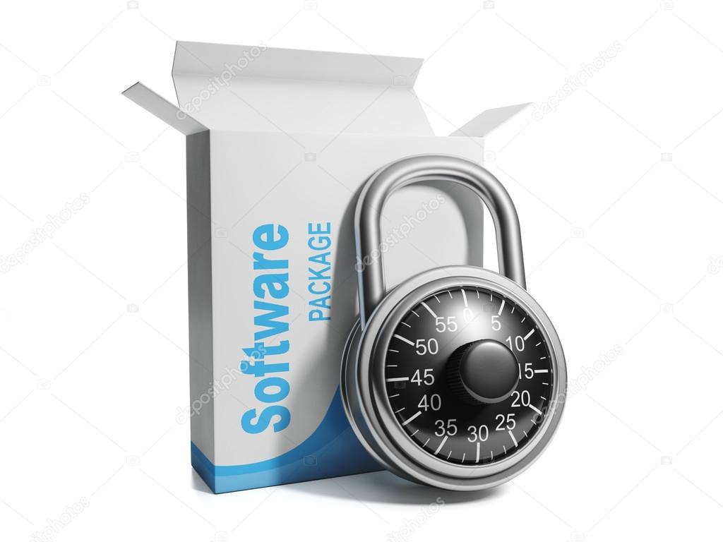 3d illustration: Licensed software, licensed software box with c Stock ...