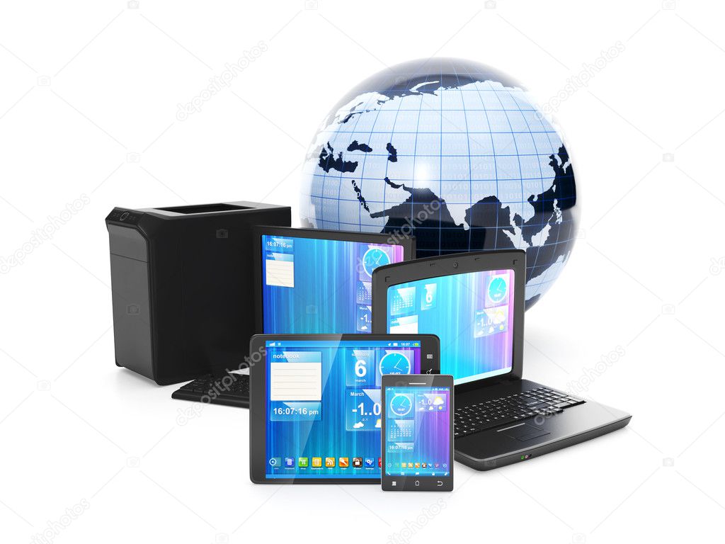 Internet. Connection mobile phone, tablet PC or laptop into a si Stock ...