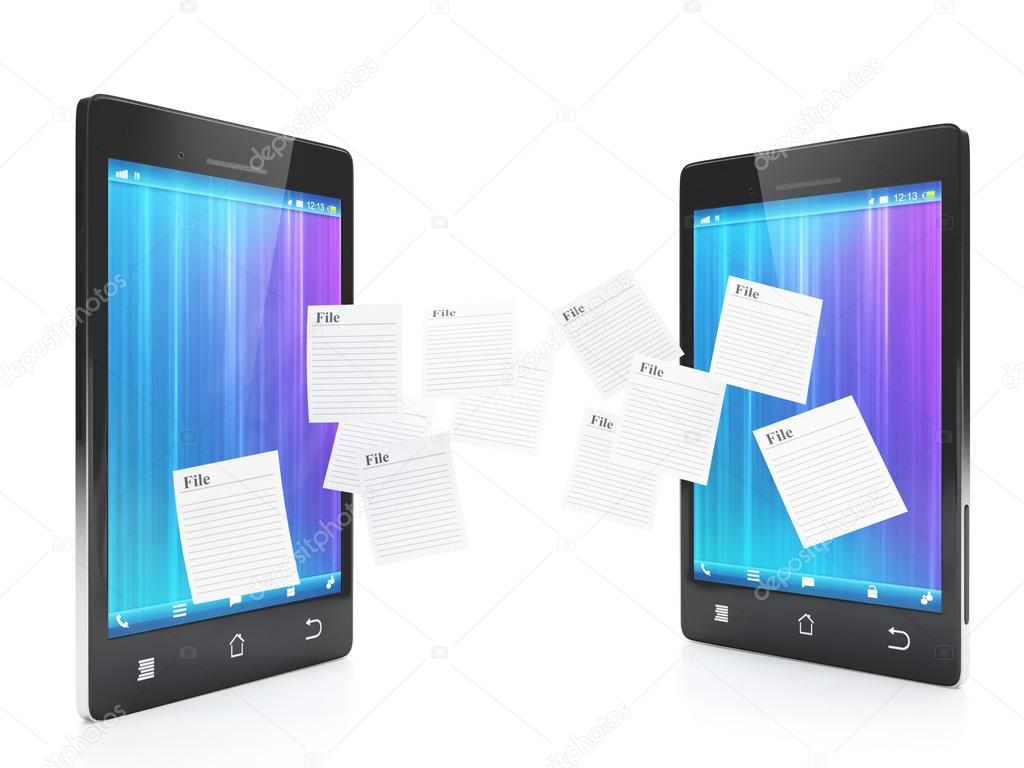 Mobile technology. Transferring files between phones — Stock Photo ...